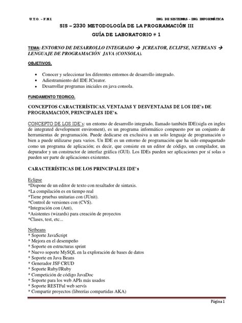 Guia Lab 1 Prog Iii Ide Jcreator Pdf Eclipse Software Entorno De Desarrollo Integrado