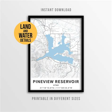 Pineview Reservoir Map Poster Utah Printable Lake House Decor Instant