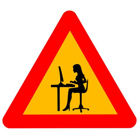 Vector Graphics Of Woman At Computer Warning Road Sign Free SVG