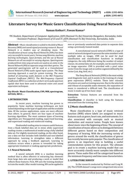 Literature Survey For Music Genre Classification Using Neural Network Pdf