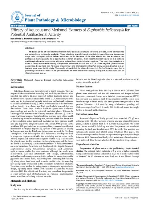 Pdf Anthelmintic And Antimicrobial Activity Of Methanolic And Aqueous Extracts Of Euphorbia