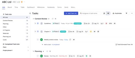 project filtering tasks list view support