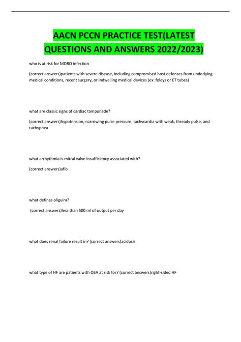 Aacn Pccn Practice Test Latest Questions And Answers 2022 2023 Actual