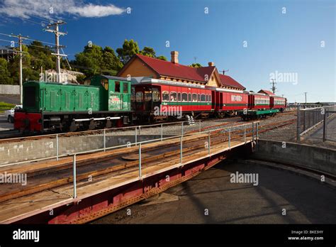 Turntable And West Coast Wilderness Railway Train At Railway Station