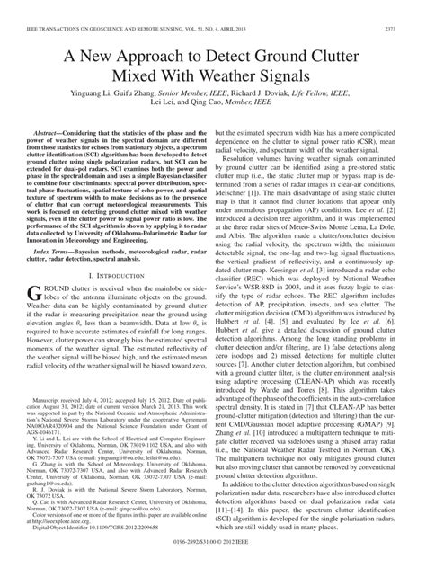 pdf a new approach to detect ground clutter mixed with weather signals