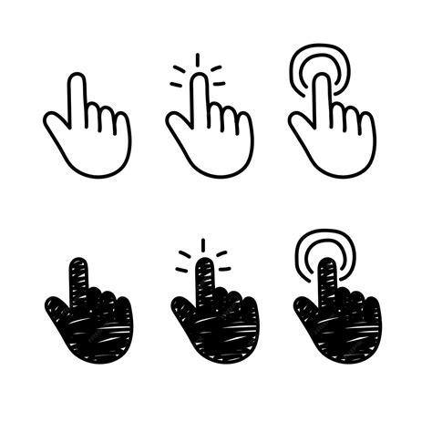 Premium Vector Doodle Click Set Hand Drawn Line Mouse Cursor Mouse Cursor Click Tap Here