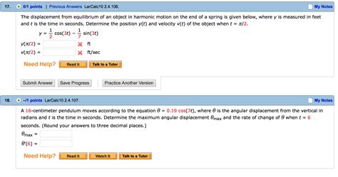 solved the displacement from equilibrium of an object in