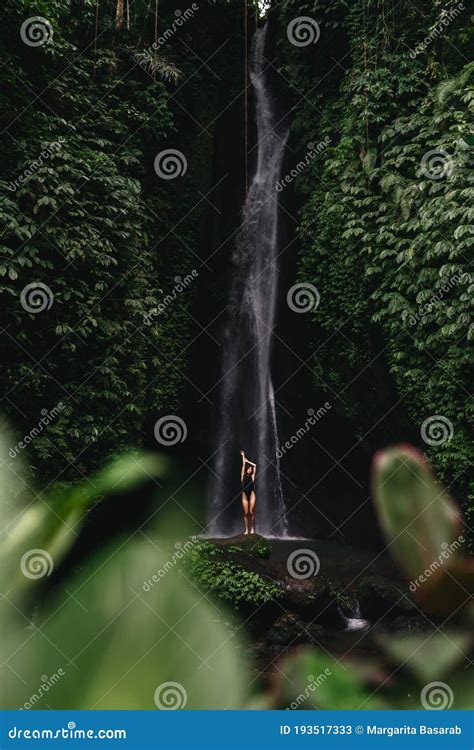 Young Girl Taking Bath In A Waterfall Stock Image Image Of Lady