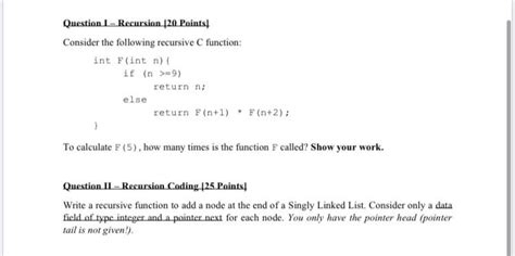 Solved Question I Recursion 20 Points Consider The