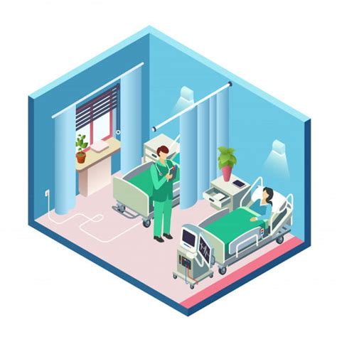Isometric Modern Hospital Room Ward With Male Patient In Bed Eps