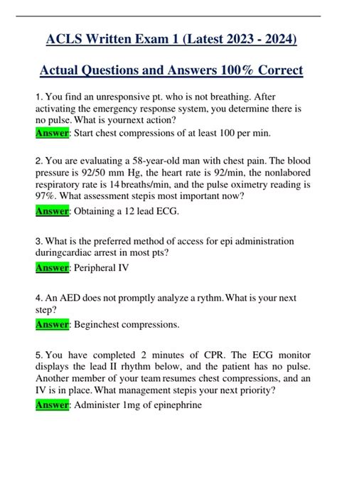 Acls Written Exam 1 Latest 2024 2025 Actual Questions And Answers