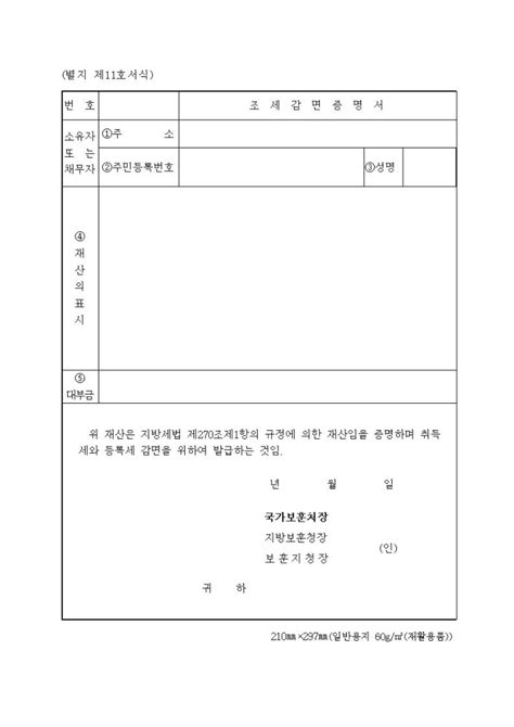 조세감면증명서 비즈폼 샘플양식 다운로드