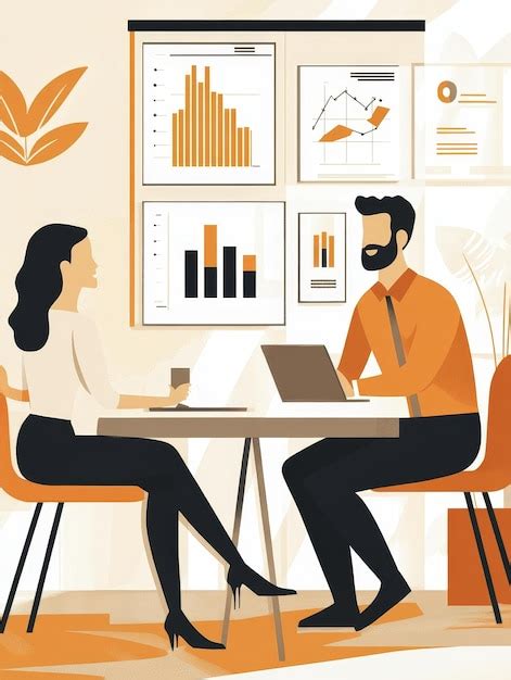 A Clean And Modern Illustration Of A Business Meeting Focused On Data