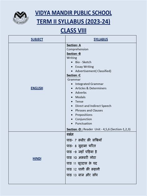 Class Viii Syllabus Term Ii 5 Pdf Linguistics