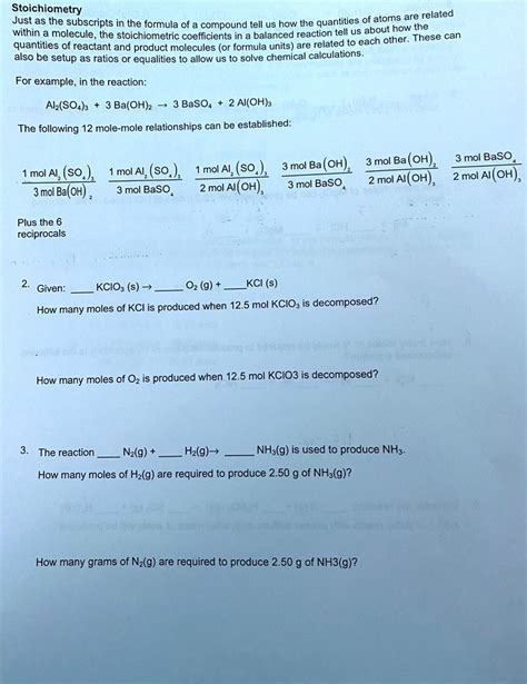 Stoichiometry Just As The Subscripts In The Formula Of A Compound Tell Us How The Quantities Of