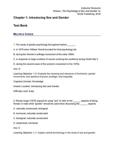Bosson The Psychology Of Sex And Gender Quiz Chapter Answers Bosson The Psychology Of