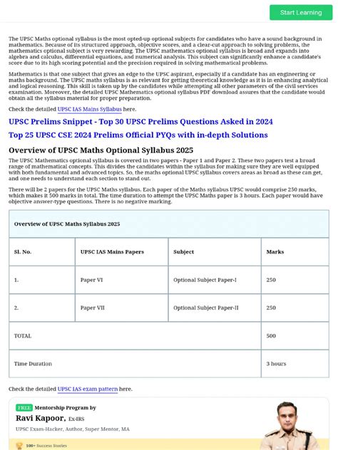 Upsc Maths Optional Syllabus Pdf Mathematics Optional Syllabus For Upsc Pdf