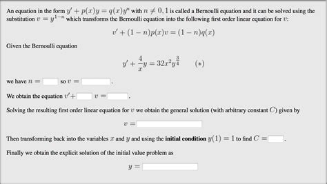 Solved An Equation In The Form With Is Called A Bernoulli