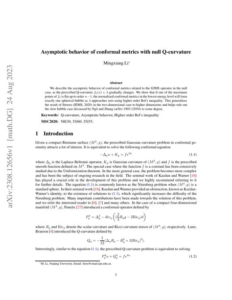 Pdf Asymptotic Behavior Of Conformal Metrics With Null Q Curvature