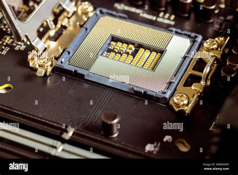 In Case Of PC Motherboard Of CPU Connector Socket Must Be Repaired Stock Photo Alamy