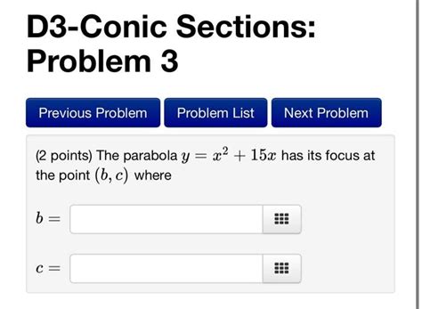 solved d3 conic sections problem 3 2 points the parabola