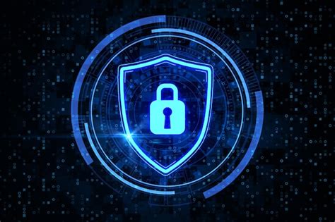 premium photo bright glowing shield with padlock icon on dark binary