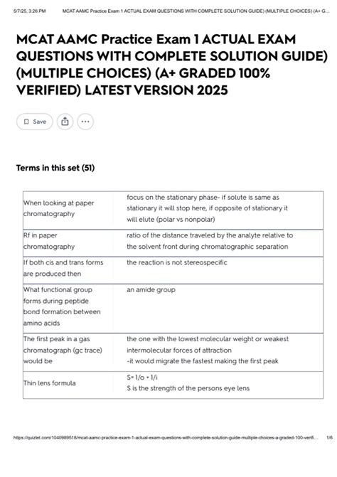 Mcat Aamc Practice Exam 1 Actual Exam Questions With Complete Solution Guide Multiple Choices