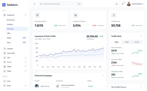 Free React Tailwind Admin Dashboard Template Tailadmin React