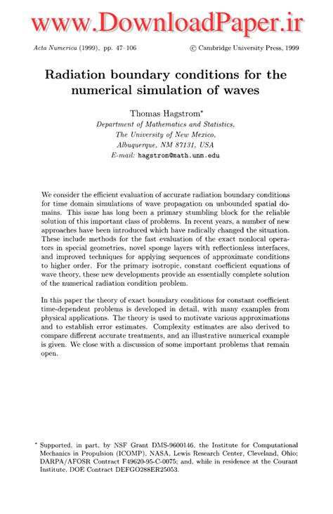 Pdf Radiation Boundary Conditions For The Numerical Simulation Of Waves