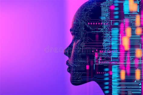 Digital Silhouette Of Human Head With Vibrant Circuit Patterns Symbolizing Technology And