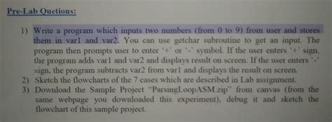Pre Lab Quetions 1 Write A Program Which Inputs Two