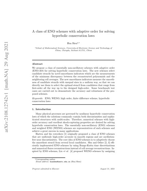 Pdf A Class Of Eno Schemes With Adaptive Order For Solving Hyperbolic Conservation Laws