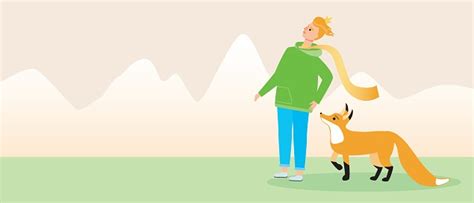 어린 왕자와 여우 복사 공간 템플릿 책에서 문자로 길들이는 여우 또는 친구와 플랫 벡터 스톡 일러스트 귀여운에 대한 스톡 벡터 아트 및 기타 이미지 Istock