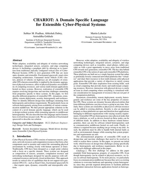 Pdf Chariot A Domain Specific Language For Extensible Cyber Physical Systems