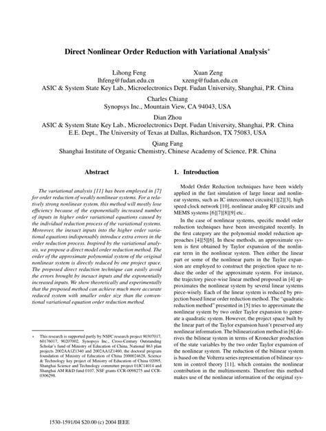 Pdf Direct Nonlinear Order Reduction With Variational Analysis