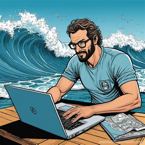 Oceanographer Programming At Coastal Beach In Brazil Stable Diffusion Online