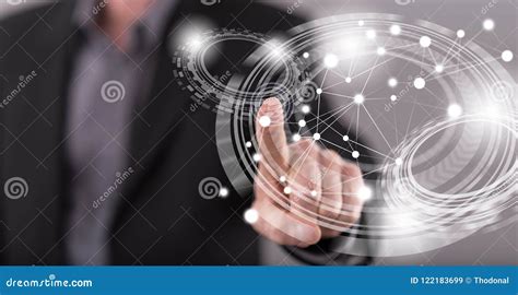 Man Touching A Virtual Technology Concept Stock Image Image Of Technology Interactive 122183699