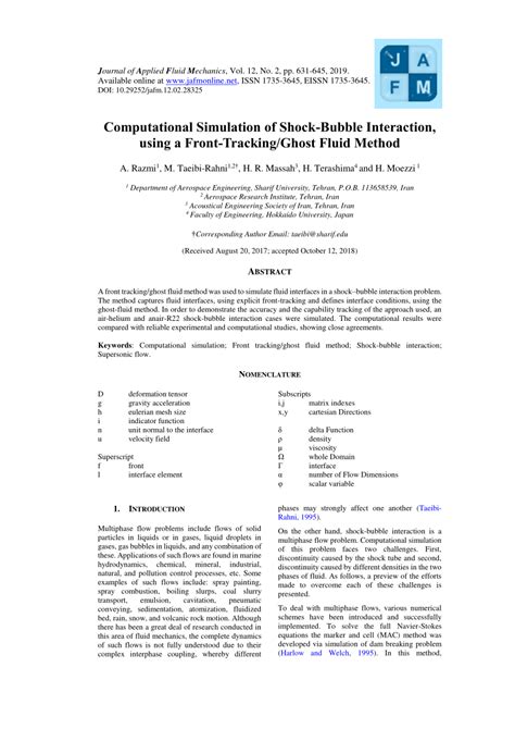 Pdf Computational Simulation Of Shock Bubble Interaction Using A Front Trackingghost Fluid
