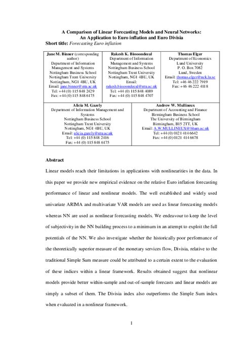 Pdf A Comparison Of Linear Forecasting Models And Neural Networks An Application To Euro