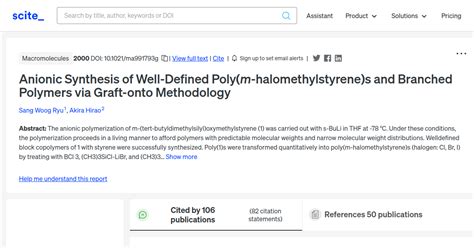 Anionic Synthesis Of Well Defined Poly M Halomethylstyrenes And