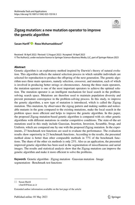 pdf zigzag mutation a new mutation operator to improve the genetic