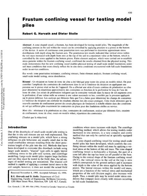 Frustum Confining Vessel For Testing Model Piles Pdf