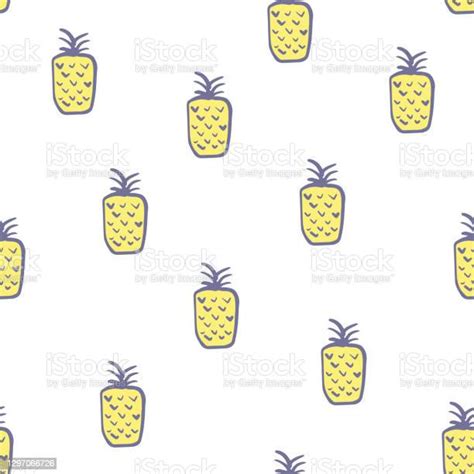 파인애플 매끄러운 패턴 손으로 흰색 배경에 파스텔 색상에 열대 이국적인 과일 파인애플 배경을 그립니다 직물 직물 포장에 대한 벡터 일러스트레이션 건강한 식생활에 대한 스톡