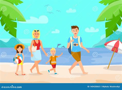 Summer Vacation On Beach Cartoon Illustration Stock Vector