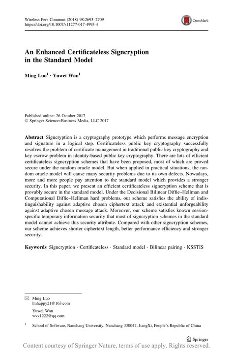 An Enhanced Certificateless Signcryption In The Standard Model