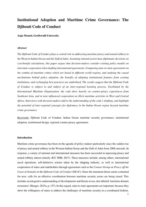 Pdf Institutional Adoption And Maritime Crime Governance The