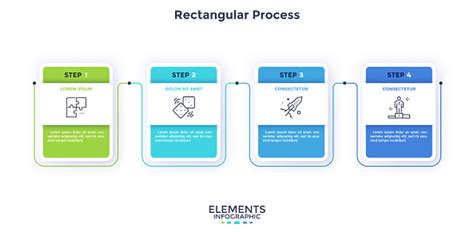 4개의 종이 흰색 직사각형 요소 또는 카드가 수평 행에 배치된 프로세스 다이어그램 사업 개발 4단계 개념 간단한 인포 그래픽 디자인 템플릿입니다 평면 벡터 그림입니다 인포