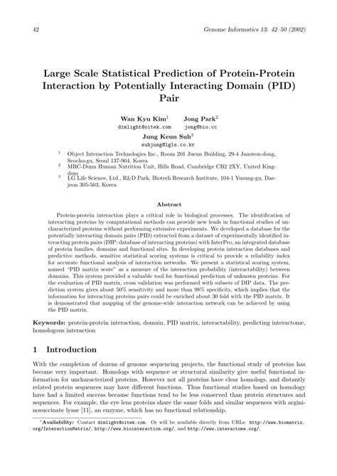 Pdf Large Scale Statistical Prediction Of Protein Protein Interaction By Potentially