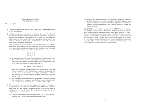 4 Practice Problems On Bayesian Statistics Homework 3 22s 138 Docsity