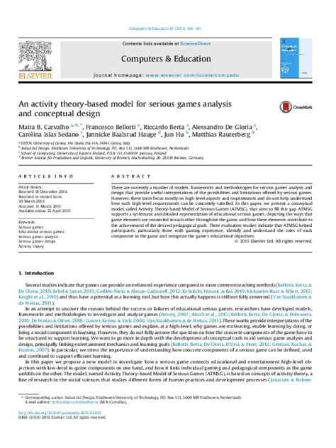 Pdf An Activity Theory Based Model For Serious Games Analysis And Conceptual Design
